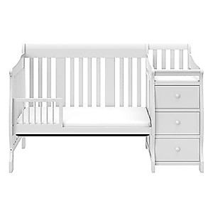 Storkcraft Portofino 5-in-1 Convertible Crib and Changer (White) – Changing Table Combo with Drawer, Converts to Toddler Bed, Daybed Full-Size Storage Drawer