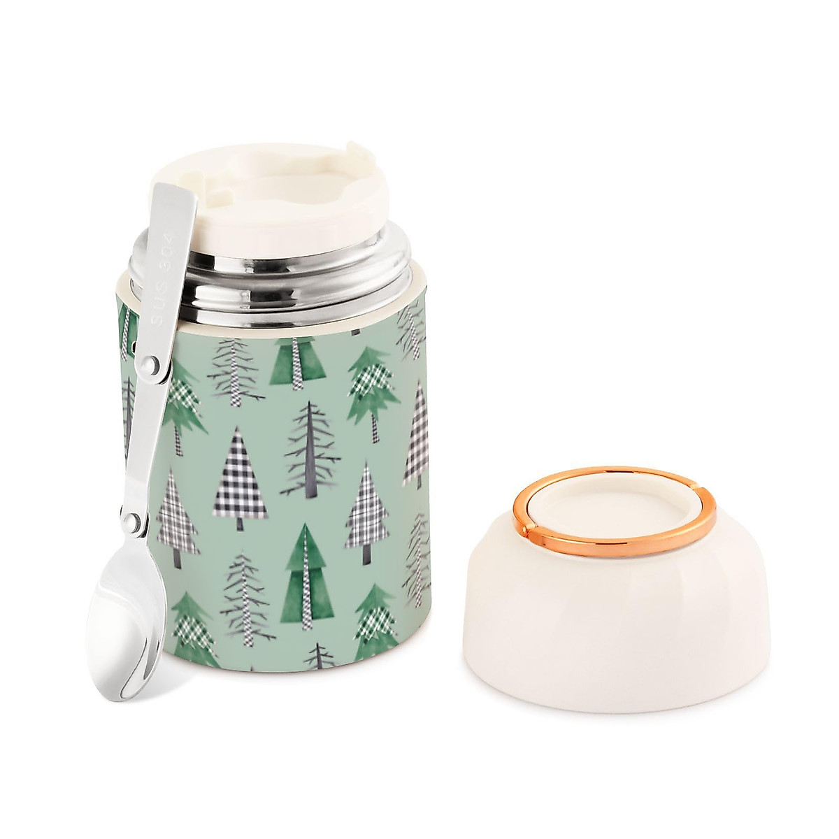 Christmas Green Kids Womens Insulated Food Jar Container with Spoon 17oz/500ml Container For Hot Food Stainless Steel Vacuum Portable Flask Insulated for Office Accessories