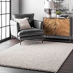 nuLOOM Clare Solid Shag Area Rug, 5x8, White