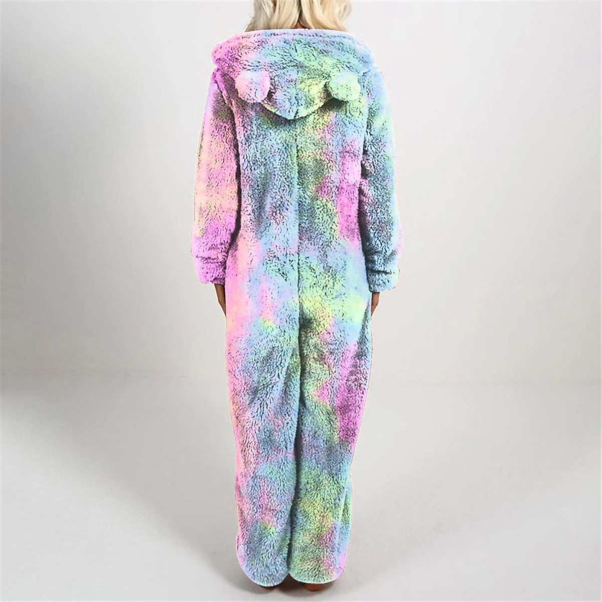 Aniywn Adult Fleece Onesie Pajamas for Women Tie Dye Print Costume Jumpsuit Romper Hoodie Jumpsuit Pajamas Homewear Pink