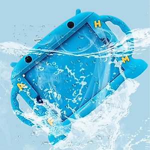 CHINFAI Kids Case for iPad, Cute Cartoon Case for iPad 2017 2018 9.7 inch, Case for iPad Pro/iPad Air 1 2, Shockproof Silicone Protective Cover with Self Stand [BPA Free][Side Handles] (Blue)