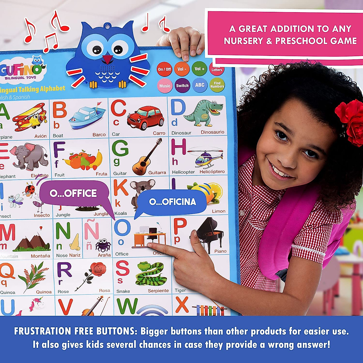 Bilingual Alphabet Learning Toys for Toddlers 2-4 Years and Older, Interactive Electronic Poster That are Essential Homeschool Supplies in English & Spanish: Juguetes para Niñas y Niños