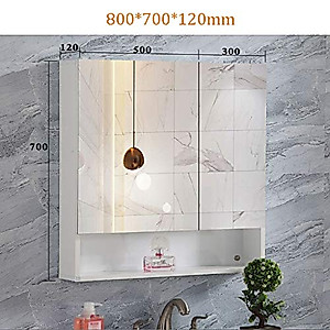 Peaceip Bathroom Mirror Cabinet Modern Simple Bathroom Cupboard Wall Mounted Bathroom Mirror Cabinet with Shelf, Space Aluminum Bathroom Storage Cabinet, Black & White