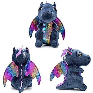 YUKOUQIAN Dragon Stuffed Animal Cute Dragon Plush Doll Toy 10 inch for Girls Boys Christmas (Dragon Black 25cm)