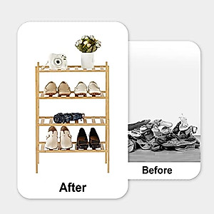 Trenect Shoe Rack for Entryway Closet 4 Tier Narrow Shoe Rack Stackable Organizer Storage Bamboo Shoe Rack Vertical Small Shoe Rack Shelf Free Standing Shoe Racks D11 * W17.7 * H26.2 Inches (Natural)