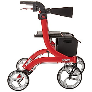 Drive Medical RTL10266 Nitro Euro-Style 4-Wheel Rollator Walker With Seat, Red
