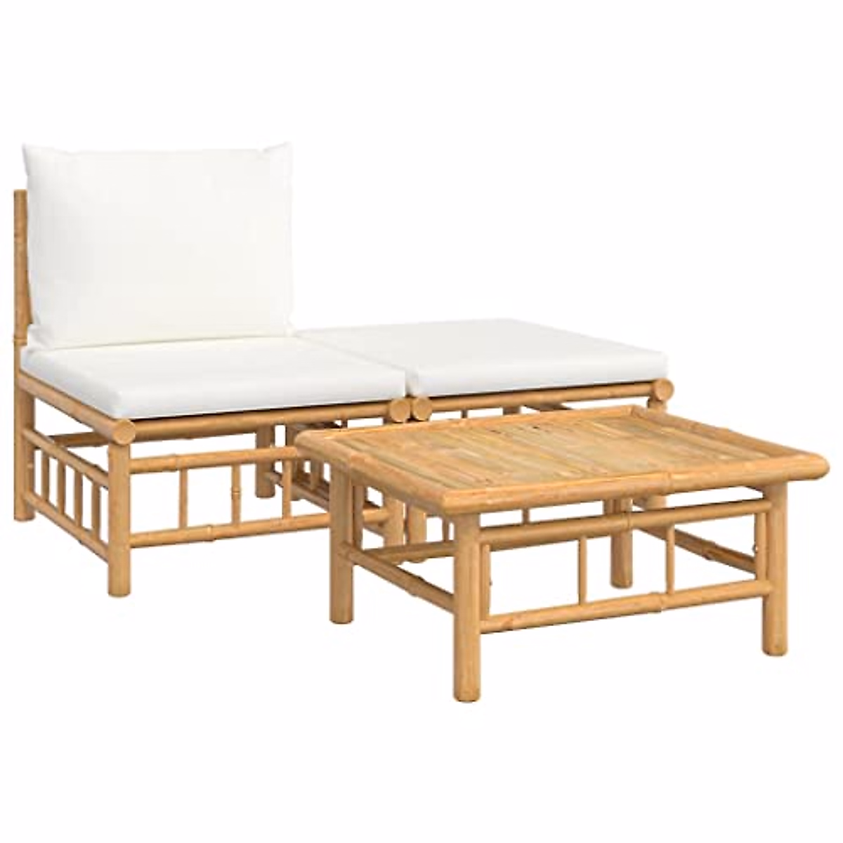 Higsose 3 Pcs Patio Lounge Set Bamboo Lounge Chairs for Outside Bamboo Chair Bamboo Patio Furniture Outdoor Lounge Chairs Chaise Lounge Patio Lounge Chair Outdoor Lounger with Cream White Cushions
