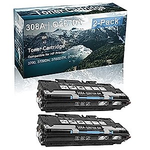 2-Pack (Black) Compatible 3700 3700DN 3700DTN 3700N Printer Toner Cartridge High Capacity Replacement for HP 308A | Q2670A Toner Cartridge