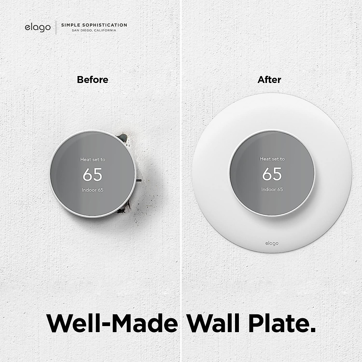 elago Wall Plate Cover Plus 2 Compatible with Google Nest Thermostat 2020 [Snow] - Durable Polycarbonate Material, Easy Installation, Complementary Design