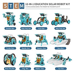 TEMI STEM 12-in-1 Solar Power Robots Creation Toy, Educational Experiment DIY Robotics Kit, Science Toy Solar Powered Building Robotic Set Age 8-12 for Boys Girls Kids