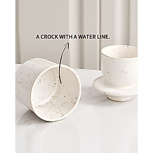 XELA Porcelain Butter Keeper Crock, French Butter Crock for Counter, Butter Keeper With Water Line for Fresh Spreadable Butter-Speckled White