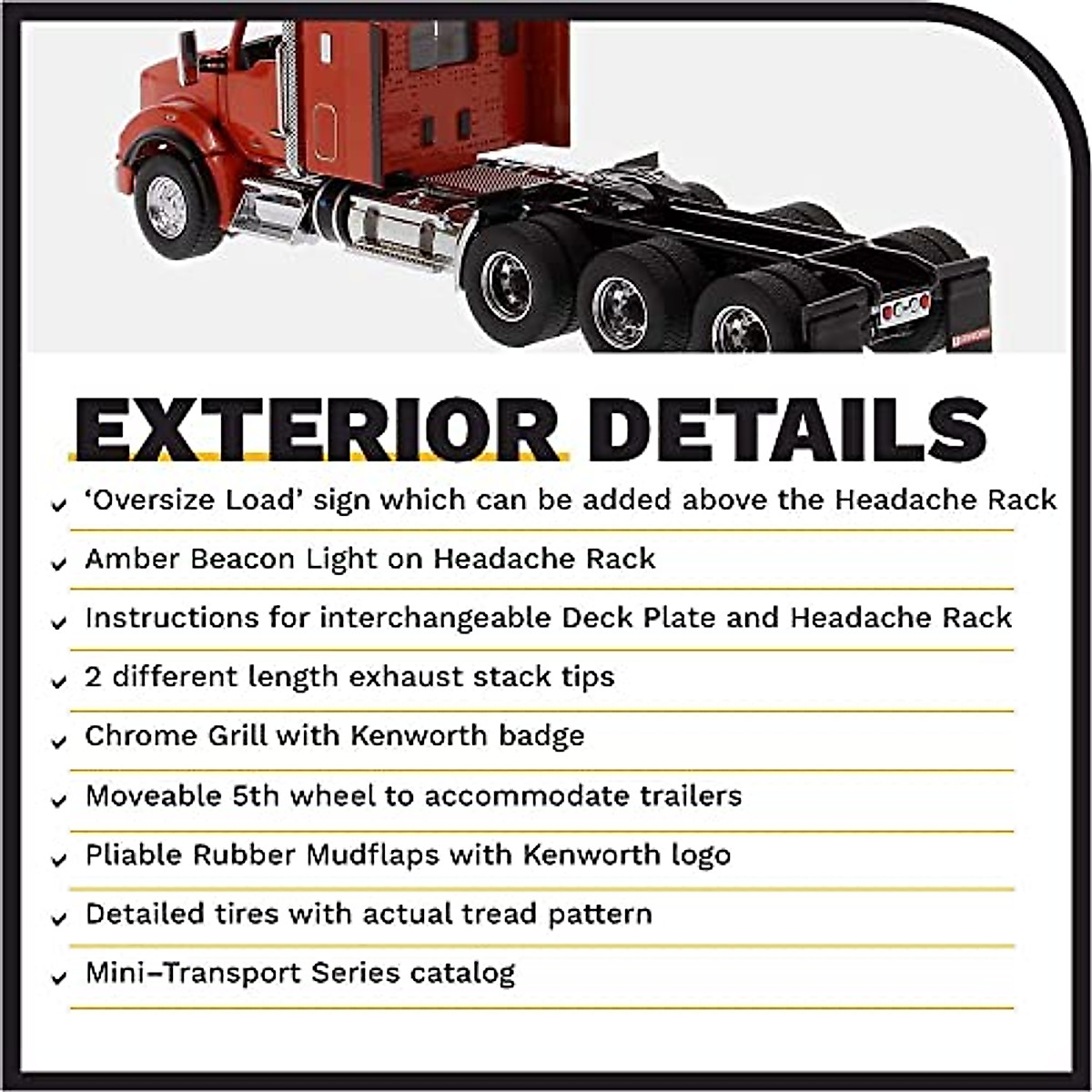 Diecast Masters Kenworth T880 SBFA Tractor Truck, Tridem Tractor with 40" Sleeper - Speed Orange | Real Truck Specifications | 1:50 Scale Model Semi Trucks | Diecast Model 71057