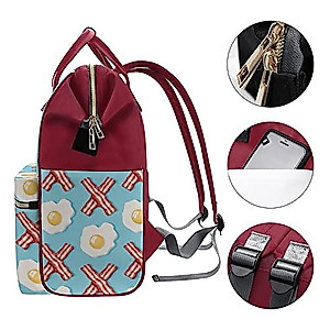 Eggs Bacon Diaper Bag Backpack Large Capacity Mommy Bags Multifunction Nappy Bag Travel Back Pack Red-Style