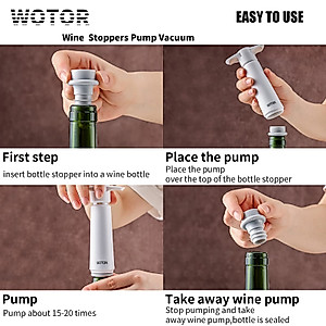 WOTOR Wine Saver Pump with 4 Vacuum Stoppers, Wine Stopper, Wine Preserver, Reusable Bottle Sealer Keeps Wine Fresh, White (Wine Pump + 4 stoppers)