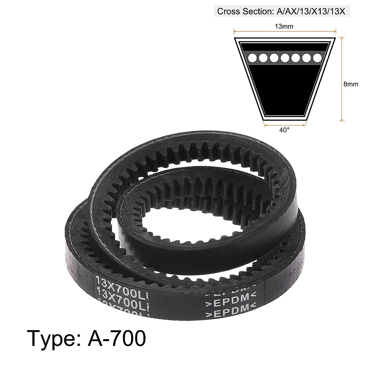 HARFINGTON 13x700 Cogged V-Belts AX Section Drive Raw Edge Belt 700mm Inner Girth 13mm Width 8mm Thickness EPDM for Power Transmission