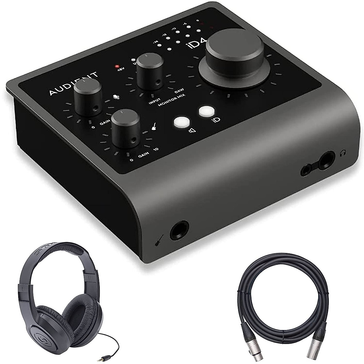 Audient iD4 MKII USB-C Audio Interface with Over-Ear Stereo Headphones and XLR Mic Cable