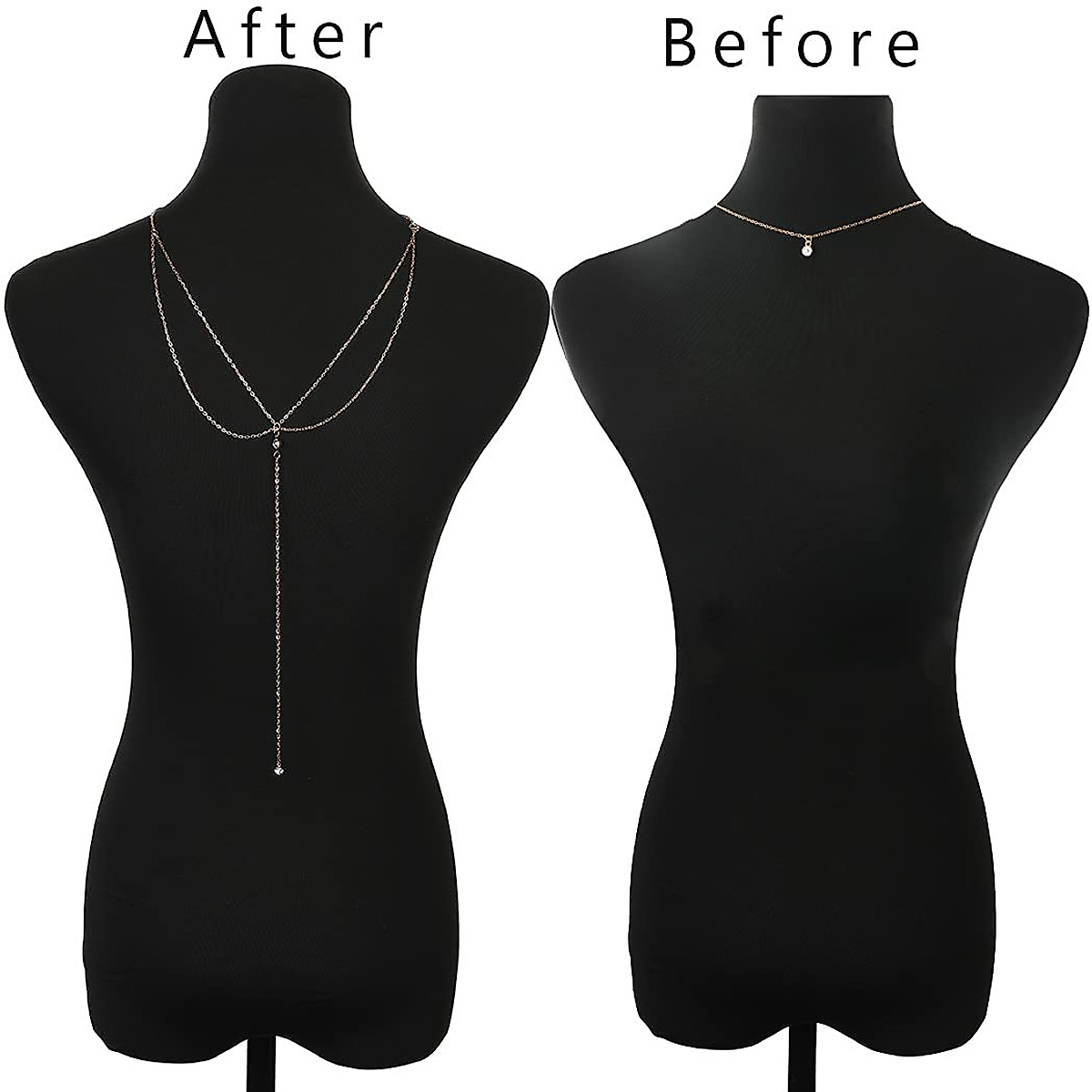 Jeweky Layered Gold Backdrop Chain Wedding Body Necklace Tassel Back Body Chain Accessory for Women