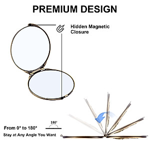 Goshentech Retro Metal Compact Mirror Travel Portable Mirror 1x/2x Magnification Compact &Portable Foldable (Bronze)