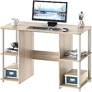 SHW Home Office Wood Desk with Double Sided Shelves, Oak