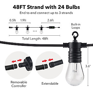 HBN Smart Color-Changing Outdoor String Lights - 48ft, LED, 24 Bulbs, 2.4 Ghz WiFi Needed-Compatible with Alexa, Google Assistant, iOS and Android (Tuya Smart App Needed) No Smart Hub Required