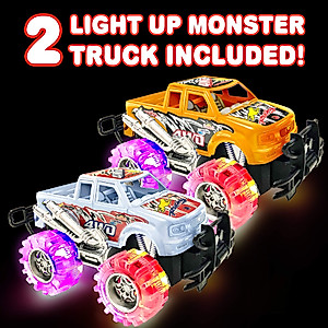 ArtCreativity Orange and White Light Up Monster Truck Set for Boys and Girls, Set Includes 2, 6 Inch Monster Trucks with Beautiful Flashing LED Tires, Push n Go Toy Cars, Best Gift for Kids Ages 3+