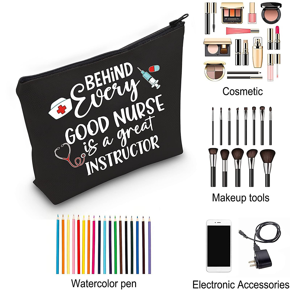 ZJXHPO Nurse Educator Survival Kit Behind Every Good Nurse Is A Great Instructor Makeup Bag With Zipper Nurse Teacher Appreciation Gift (BL Nurse Instructor)