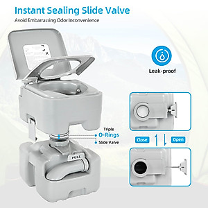 YITAHOME 5.3 Gallon Portable Travel Toilet RV Potty Upgrade Double Outlet Water Spout Handle Flush Pump Detachable Water Tank with Drag Wheel for Camping Boating Hiking Trips