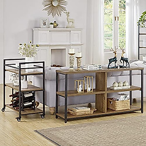 FOLUBAN Console Tables for Entryway, Rustic Wood and Metal Sofa Table, Hallway Tables with Storage Shelves for Living Room, Oak 55 inch