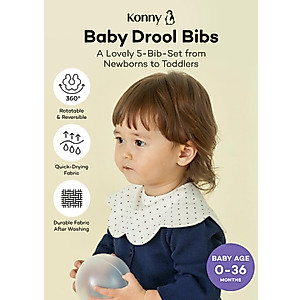 Konny Baby Bibs 5-Pack, 360 ​​° Rotate, New Year Gifts, Soft and Absorbent Bandana Drooling for Boys Girls baby Essentials(Set 4 - Mint, Pink, Beige, Wine Dot, Creamy Gingham)