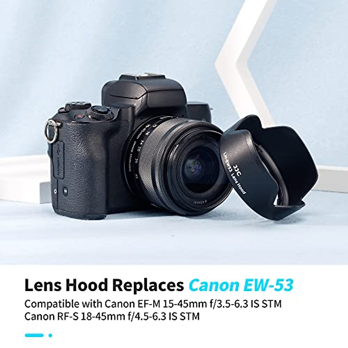 JJC Camera Lens Hood Shade for Canon EF-M 15-45mm f/3.5-6.3 is STM & RF-S 18-45mm f/4.5-6.3 is STM Lens on Canon EOS R7 R10 M50 M50 Mark II M5 M6 M6 Mark II M200 M100 M10 Replaces Canon EW-53 Hood