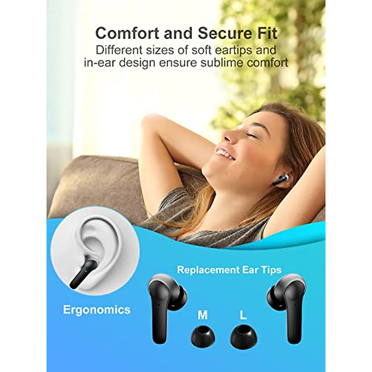 Wireless Earbuds Bluetooth 5.1 Headphones 48Hrs Playtime with LED Digital Display Charging Case, in Ear Earphones Stereo Headset with Mic and Touch Control for iPhone Android SmartPhone Tablet, Black