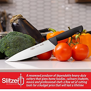 Slitzer Germany Chef Knife 8 inch, Multipurpose, Sharp Kitchen Knife, German Stainless Steel, Ergonomic Handle, Home or Professional Use.