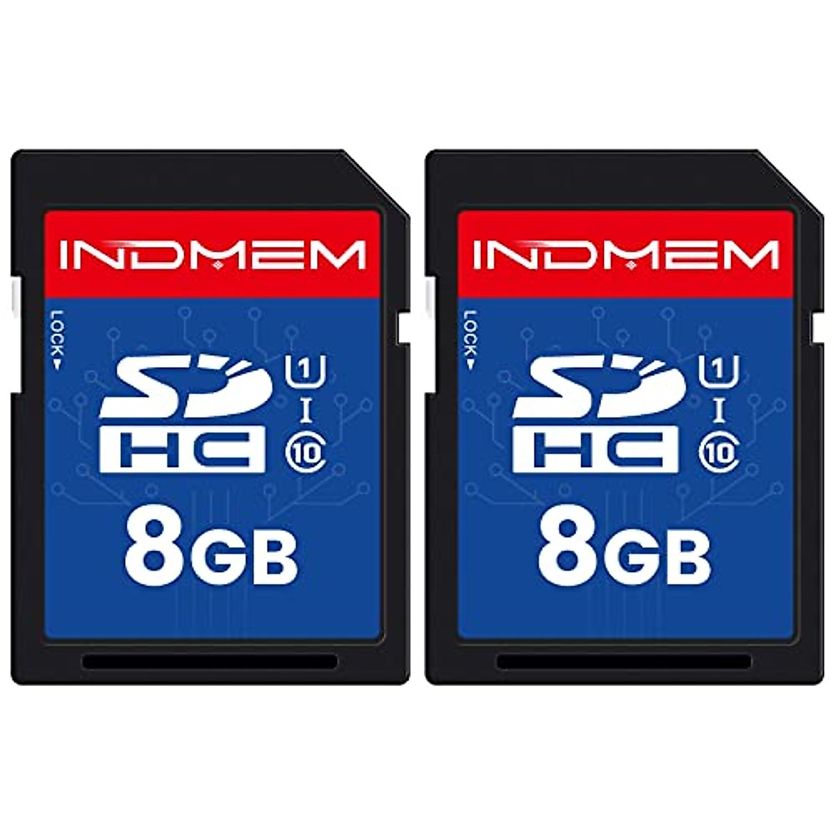 INDMEM SD Card 8GB 2 Pack UHS-I U1 Class 10 8G SDHC Flash Memory Card Compatible with Digital Camera, Computer, Trail Cameras