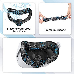 AIXOTO VR Accessories for Oculus Mate Quest 2, 4 in 1 Set Include Silicone Face Cover, Controller Grip Cover, VR Shell Cover, Lens Cover and 10PCS Disposable Eye Cover (Phantom)