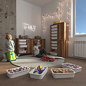 Comfyt Dresser Closet Organizer and Storage Bins Drawer Toy Storage Bathroom Office Kitchen Pantry Organizer Garage Organization Chest Shelves Shoe Cabinet Rack Bookshelf (Walnut 5 Basket with Door)