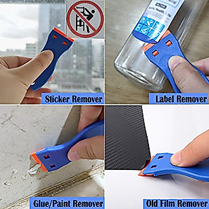 EHDIS 1.5" Plastic Razor Scraper with 10pcs Double Edged Plastic Blades for Removing Labels Stickers Decals on Glass Windows (Blue)