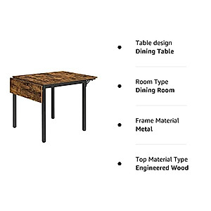 VASAGLE Folding Dining Table, Drop Leaf Extendable, for Small Spaces, Seats 2-4 People, Industrial, 33.3 x 30.7 x 30 Inches,Brown