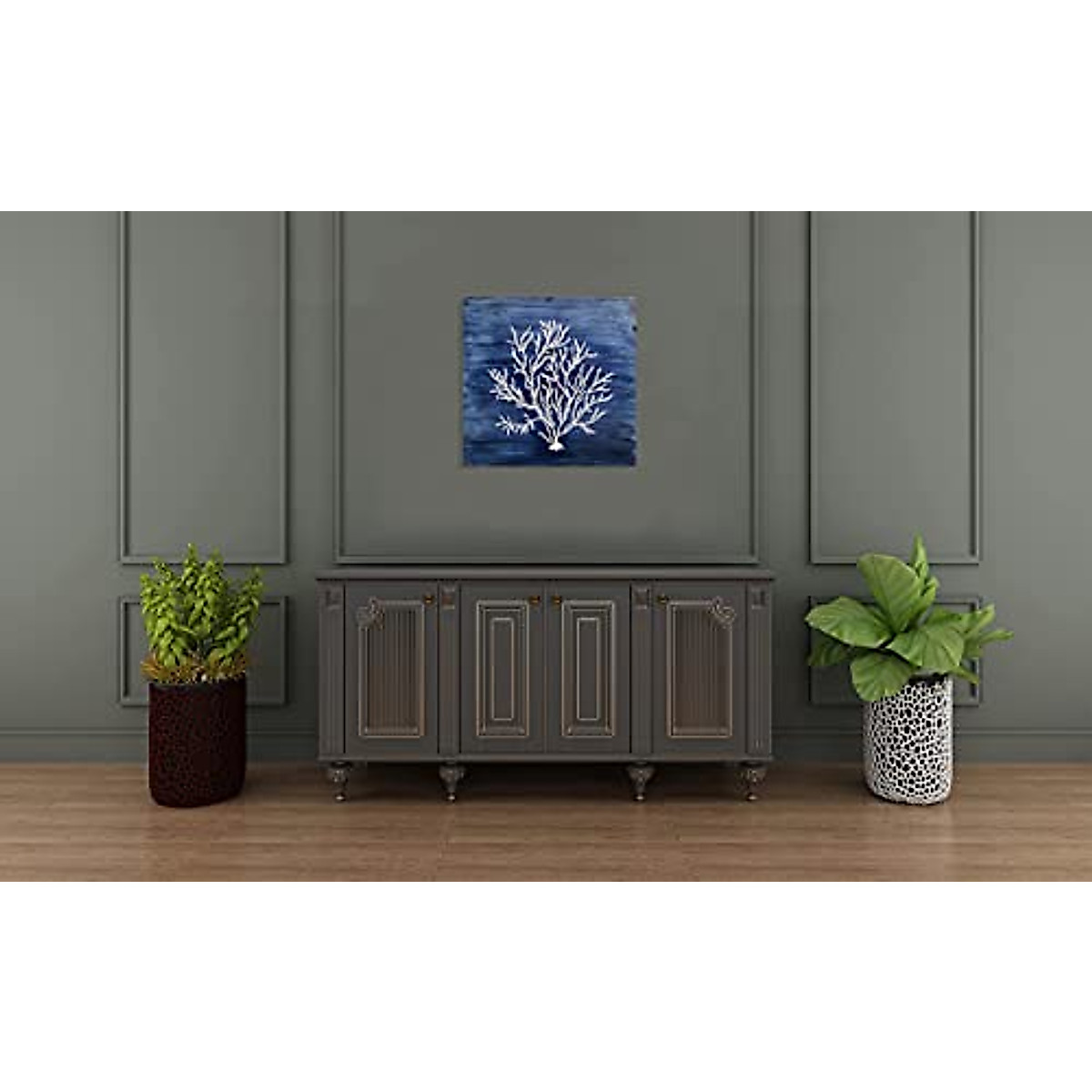 Yihui Arts Nautical Canvas Wall Art Hand Painted Navy Blue and White Coastal Painting Modern Abstract Tree Artwork for Living Room Bedroom Hall Way Decor