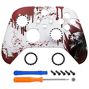 eXtremeRate ASR Version Custom Shell for Xbox Core Wireless Controller - Anti Sticks Rubbing Rings - Replacement Accessories Front Cover Faceplate for Xbox Series X & S Controller - Blue Flame