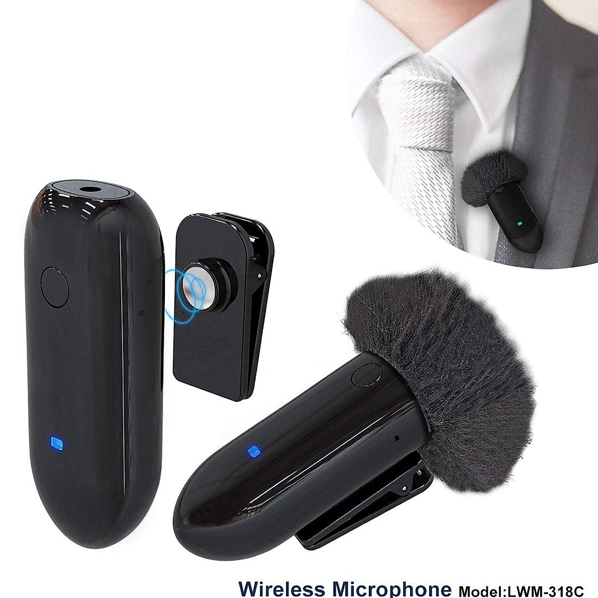 LESNGO 318C Wireless Lavalier Microphone, 20 UHF Channel Wireless Lapel Microphone XLR Lav Mic Compatible with iPhone Smartphone Camera Microphone for Streaming YouTube Interview Vlog (Black)