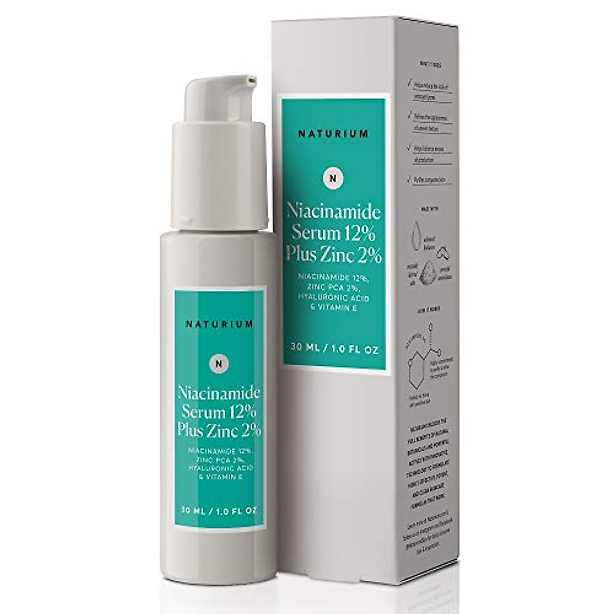 Naturium Niacinamide Face Serum 12% Plus Zinc 2%, Hyaluronic Acid & Vitamin E, Pore Minimizer, Discoloration & Aging Skin Treatment, 1 oz