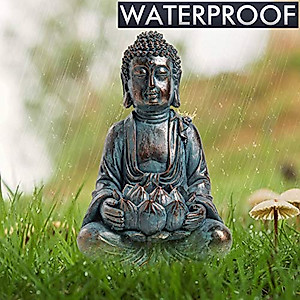 TERESA'S COLLECTIONS Meditating Buddha Statue for Garden Decor with Solar Lights, Large Resin Outdoor Statue Garden Sculpture Figurines for Home Patio Lawn Yard Decorations 12.6''
