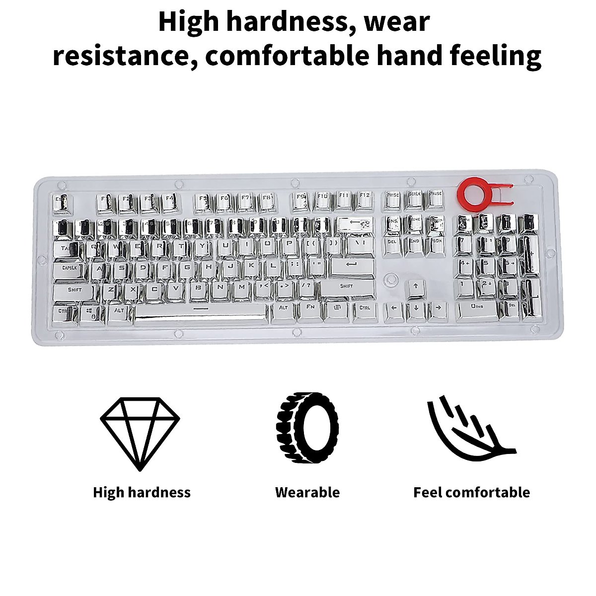 104Pcs Keycaps,DIY Personalized Design Metallic Durable Stable Two Tone Translucent Backlit Mechanical Keyboard Caps,Gaming Keyboard Replacement Parts(Silver)