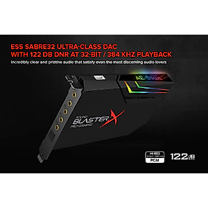 Creative Sound BlasterX AE-5 Plus SABRE32-class Hi-res 32-bit/384 kHz PCIe Gaming Sound Card and DAC with Dolby Digital and DTS, Xamp Discrete Headphone Bi-amp, Up to 122dB SNR, RGB Lighting System