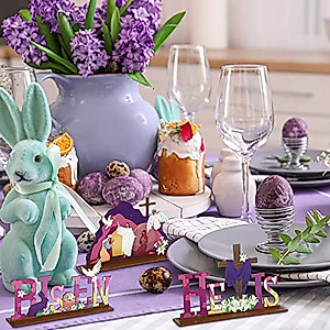 4 Pcs Easter Table Decorations He Is Risen Tabletop Decorations Easter Resurrection Scene Wooden Signs Jesus Cross He Lives Table Centerpiece for Easter Religious Party Holiday Decor