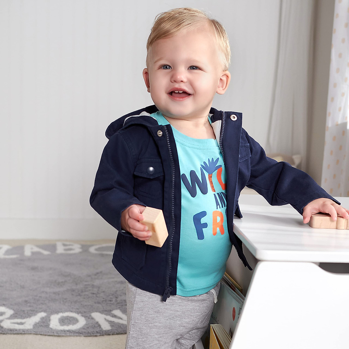 Gerber Baby Hooded Cotton Twill Utility Jacket, Navy, 18 Months