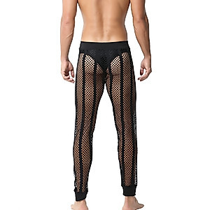 WINTOFW Men's Mesh Fishnet Pants See Through Darwstring Long Pajamas Pants Leggings Underpants Underwear