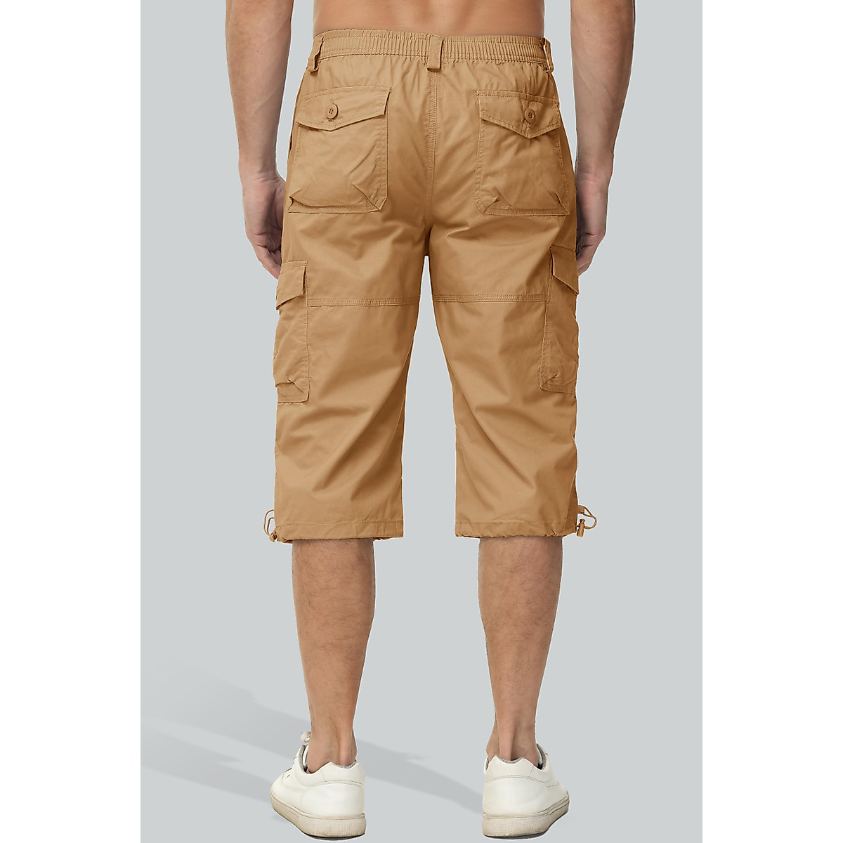 MAGCOMSEN Men's below Knee Long Shorts Cotton Work 3/4 Cargo Capris 7 Pockets Twill Military Summer Shorts Khaki 32