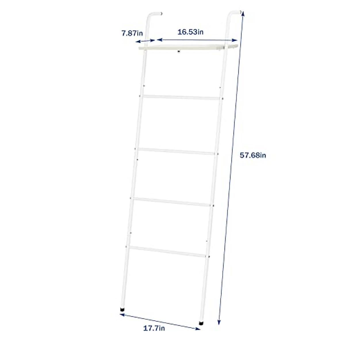 Farmhouse Blanket Ladder, Ladder Towel Rack Decorative Towel Ladder with Storage Shelf, Rustic Blanket Ladder Shelf for Living Room, Blanket Storage Rack, White