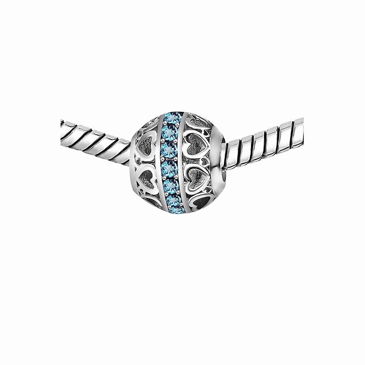 KunBead March Birthstone Love Heart Birthday Bead Charms Compatible with Pandora Bracelet for Mom Daughter Sister Auntie Grandma Friend Granddaughter